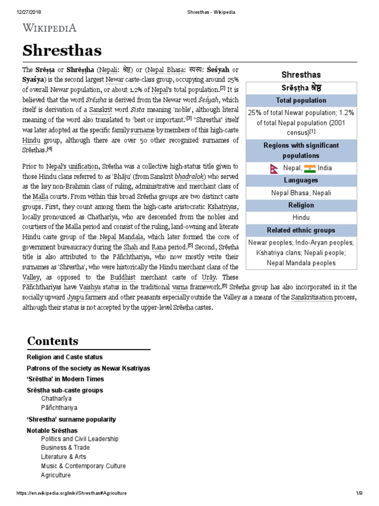 Shrestha - Wikipedia | PDF | South Asia | Nepal