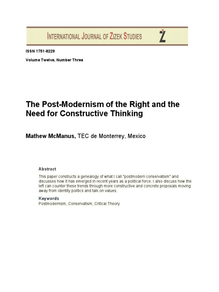 The Post-Modernism of The Right and The Need For Constructive Thinking ...
