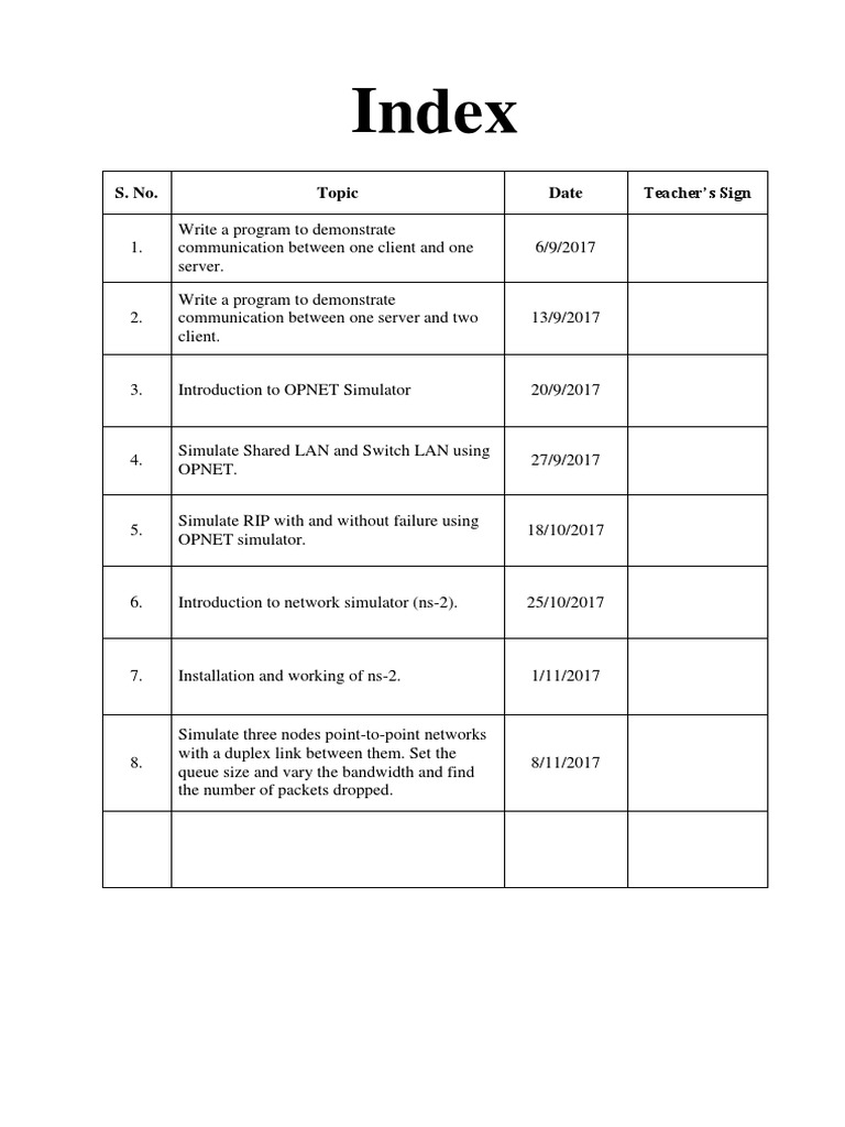 Index: S. No. Topic Date Teacher's Sign | PDF | File Transfer Protocol | Transmission Control ...