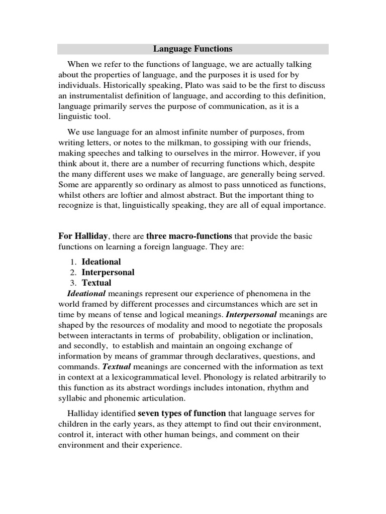 Language Functions | PDF | Sentence (Linguistics) | Poetry