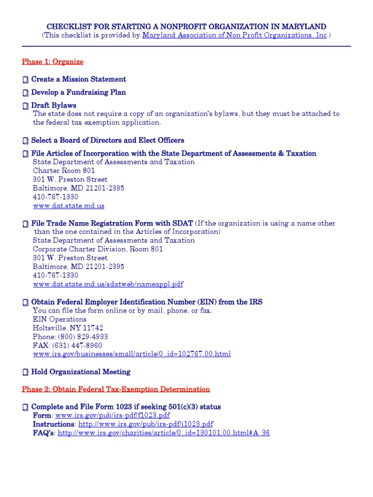 Checklist Nonprofit | Nonprofit Organization | Charitable Organization