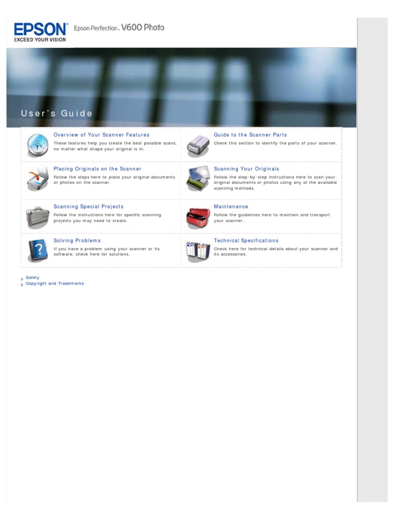 Epson Perfection V600 Photo Scanner User Guide | PDF | Image Scanner ...