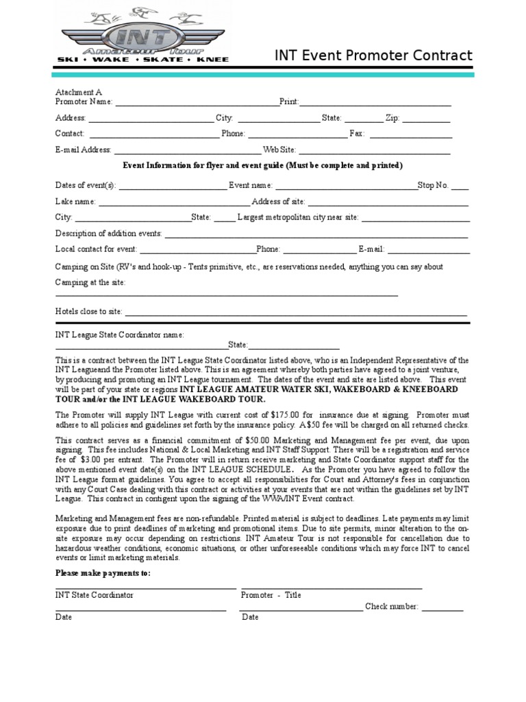 INT Event Promoter Contract: Event Information For Flyer and Event ...