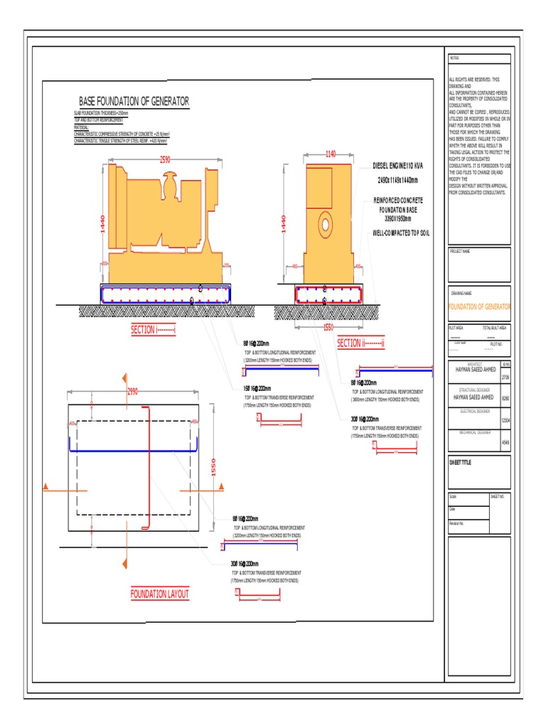 Base Foundation of Generator: SECTION I - I SECTION II - II | PDF ...