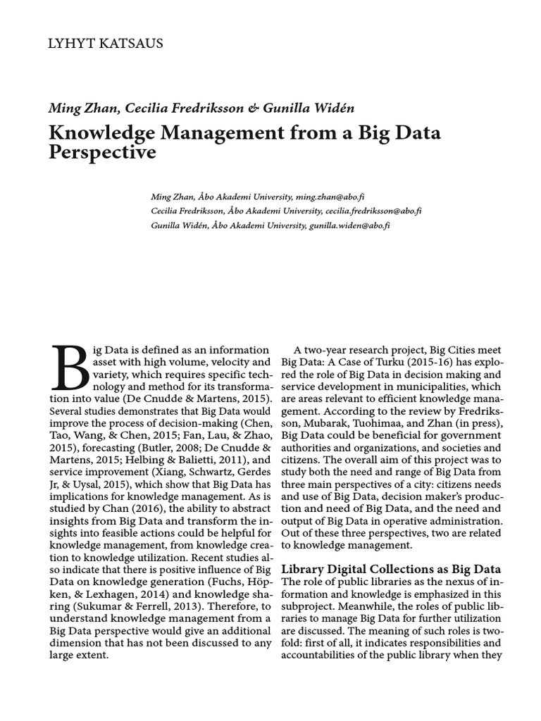 Knowledge Management From The Perspective Of Data Pdf Pdf Big Data