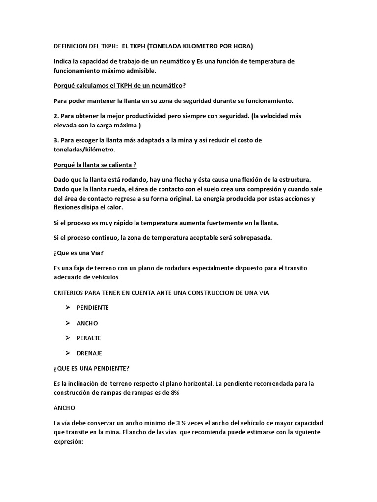 Definicion Del TKPH | PDF | Neumático | Economias