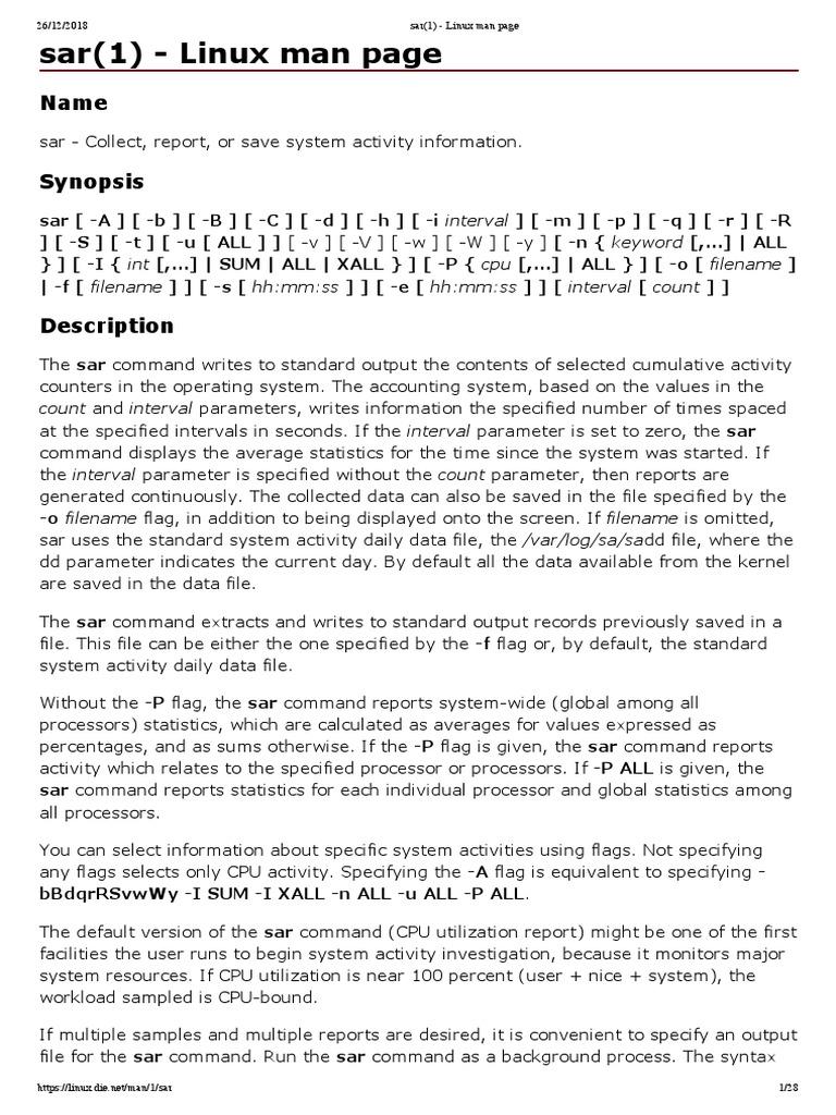 Sar (1) - Linux Man Page | PDF | Internet Protocols | I Pv6