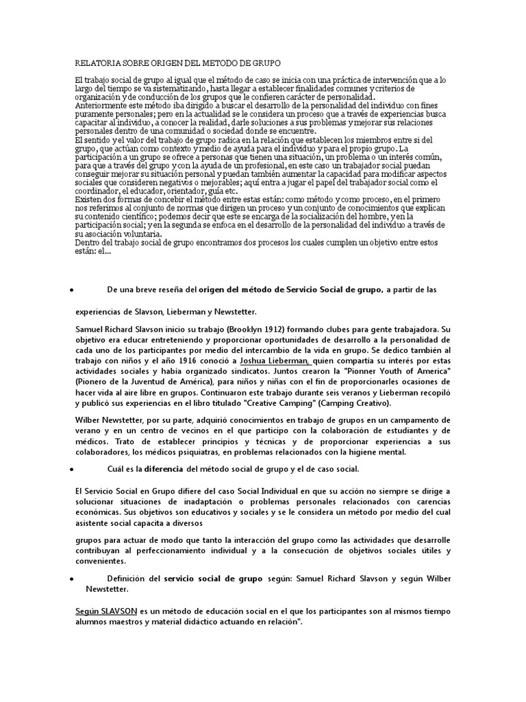Historia de Trabajo Social de Grupo | PDF | Trabajo Social | Sociedad