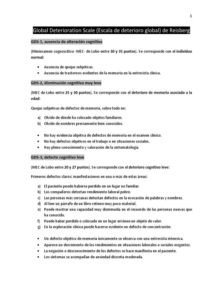 GDS Global Deterioration Scale | PDF | Memoria | Ansiedad
