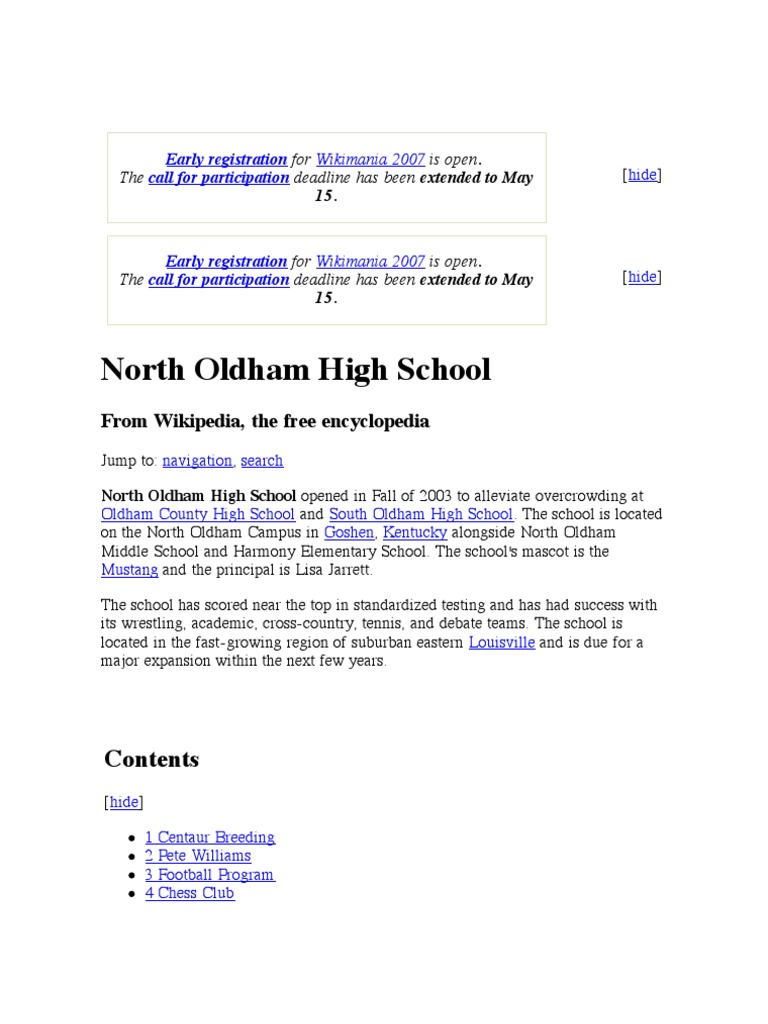 North Oldham High School: From Wikipedia, The Free Encyclopedia | PDF ...