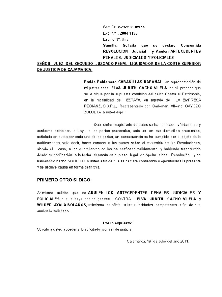 Solicita Se Declare Consentida Sentencia-Violación Sexual. | PDF