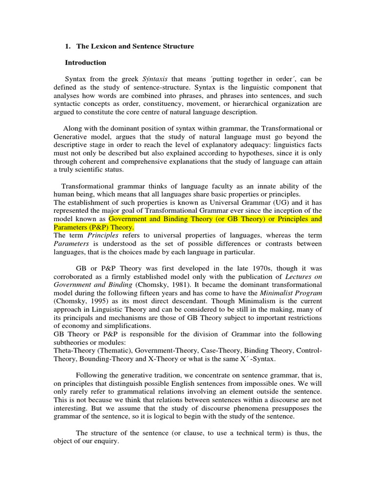 UNIT 1. The Lexicon and Sentence Structure - Docx 2017 | PDF | Phrase ...