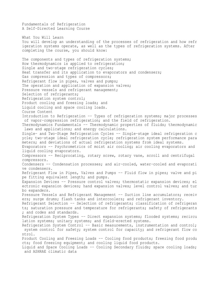 Fundamentals Of Refrigeration Pdf Refrigeration Pump