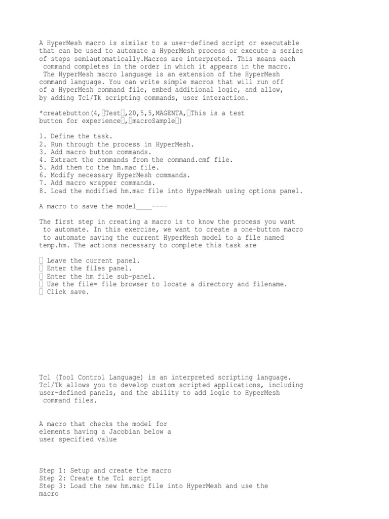 Automate Hypermesh Tasks Using Macros And Tcl Scripts Pdf Scripting Language Information