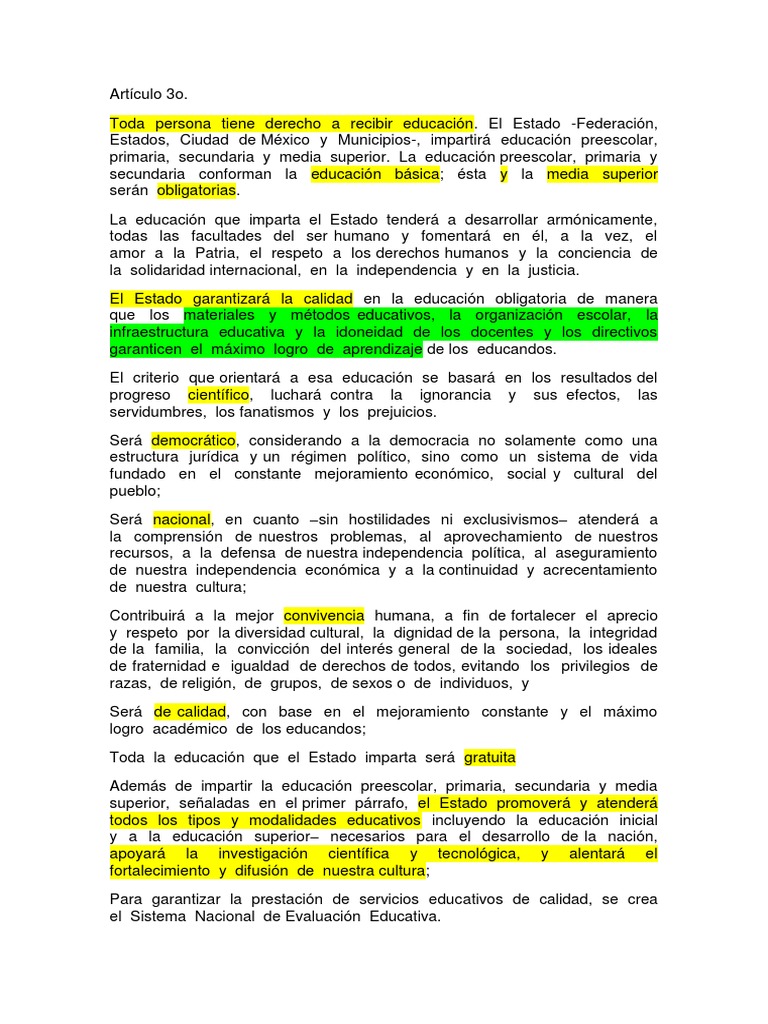 Resumen del Artículo 3 de la Constitución | PDF | Educación de la ...