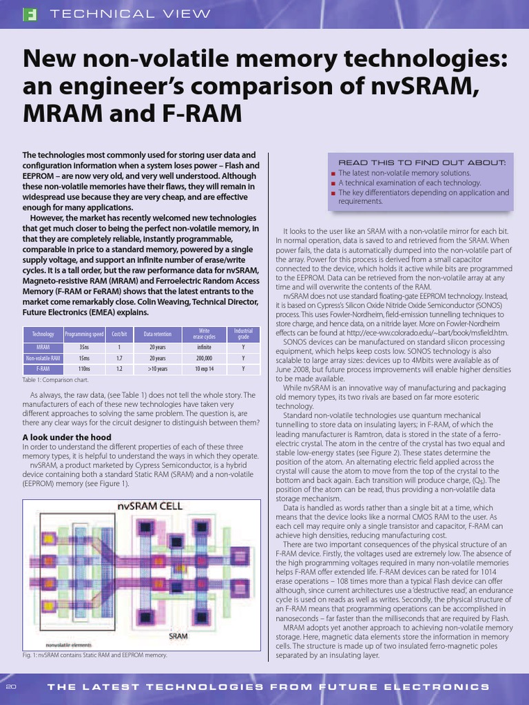 Comparison of nvRAM PDF | PDF | Random Access Memory | Flash Memory