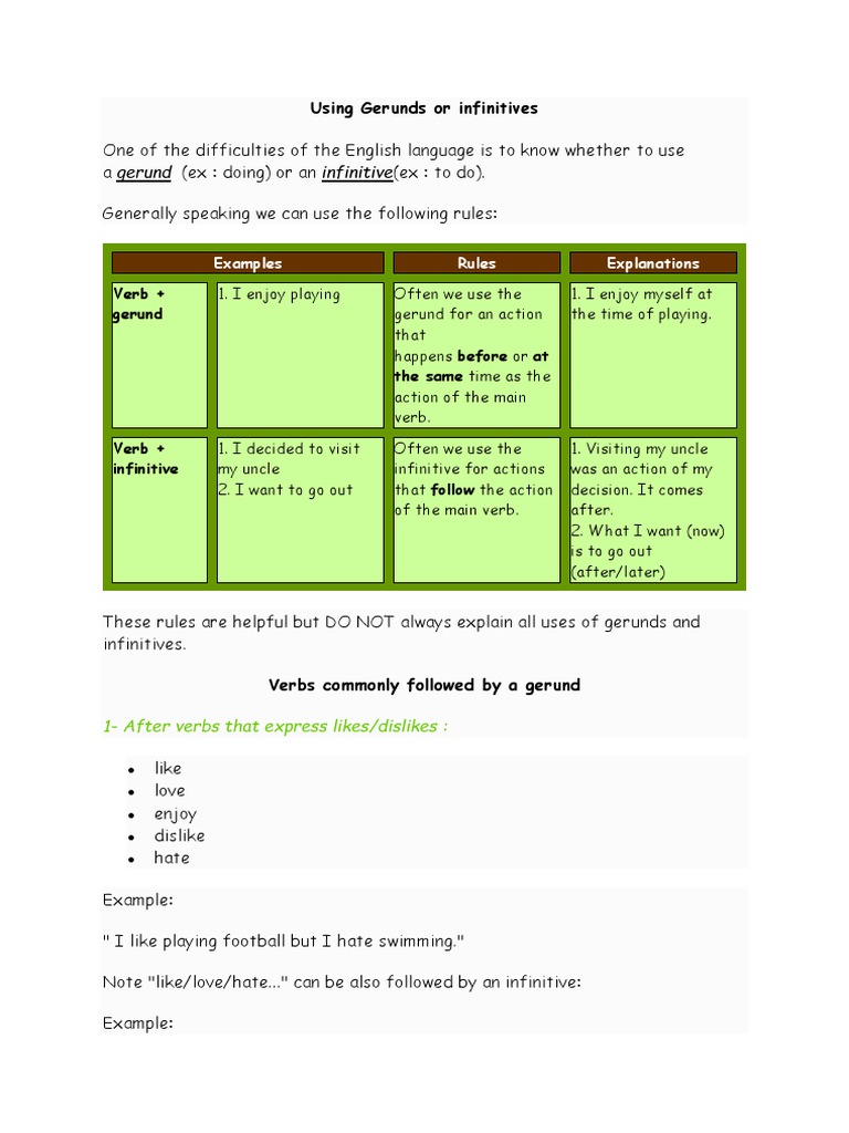 Using Gerunds or Infinitives - Notes | PDF | Linguistic Typology ...