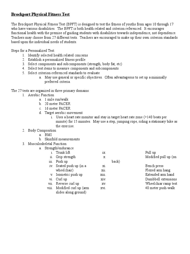 Brockport Physical Fitness Test for Youths with Disabilities (BPFT ...