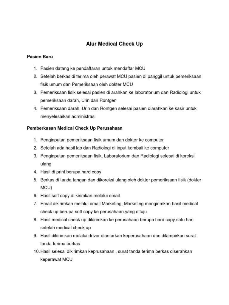 Alur Medical Check Up | PDF