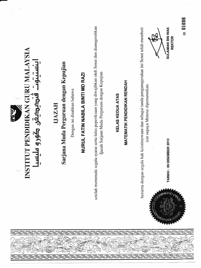 Ijazah Sarjana Muda Pendidikan Matematik PDF | PDF