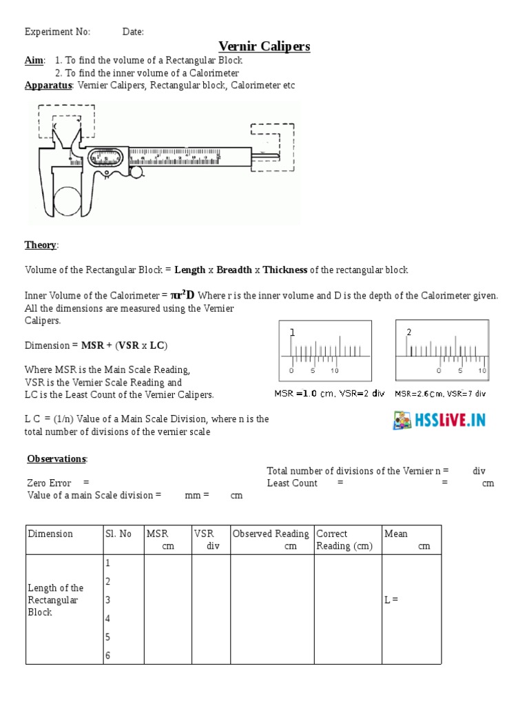Physics vernier caliper experiment store