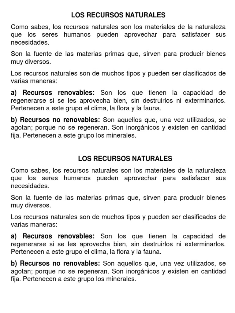 Los Recursos Naturales | PDF | Conceptos de ciencias sociales ...