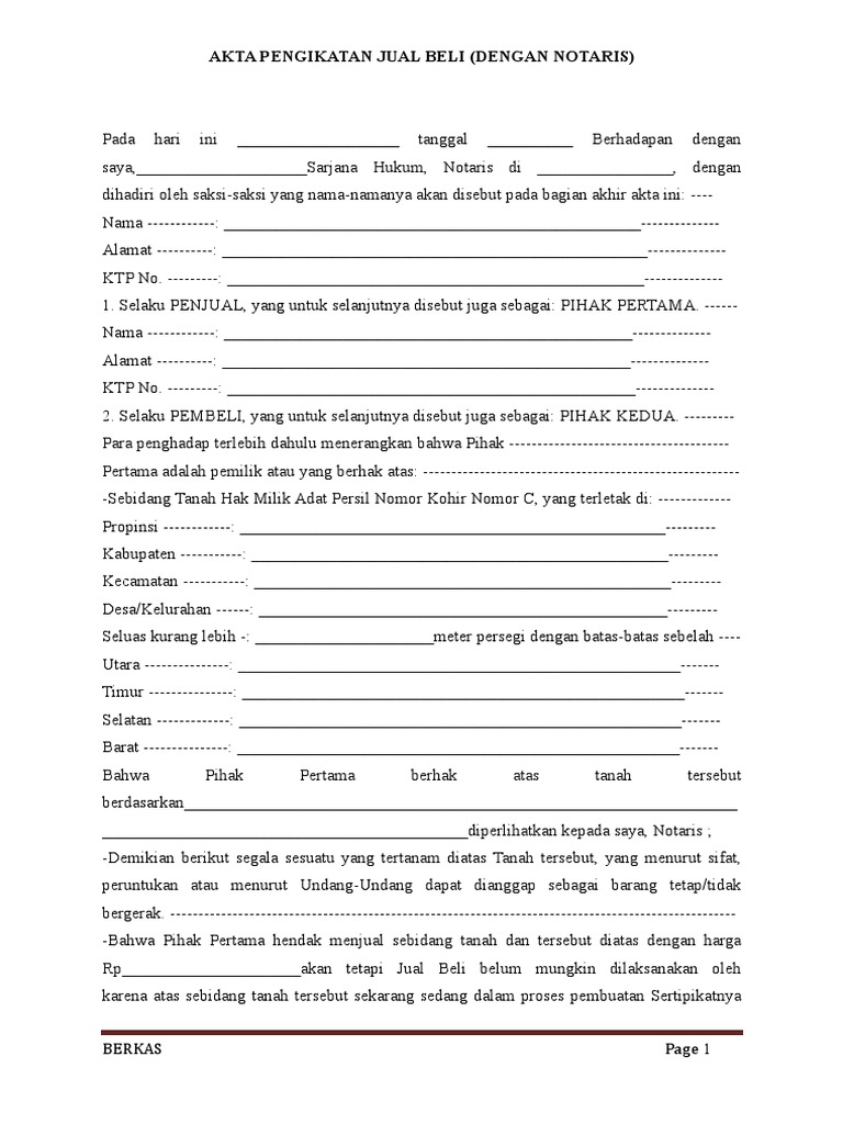 Akta Pengikatan Jual Beli Dengan Notaris | PDF