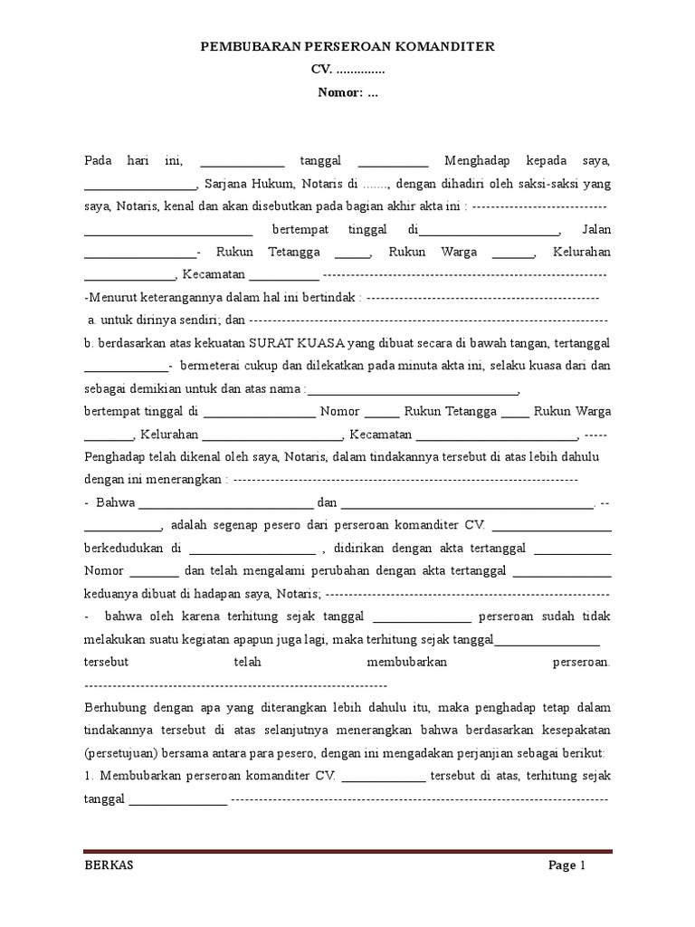 Akta Pembubaran CV (Dengan Notaris)