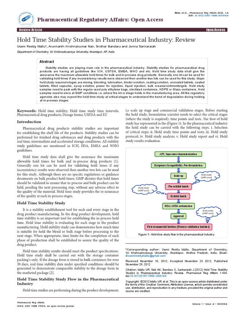Hold Time Stability Studies in Pharmaceutical Industry Review 2167 7689 ...