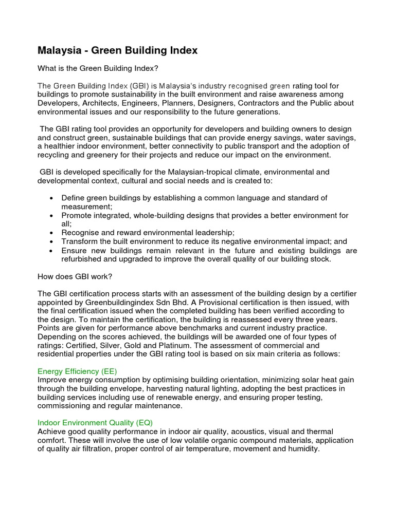 Malaysia - Green Building Index: Energy Efficiency (EE) | PDF | Green ...