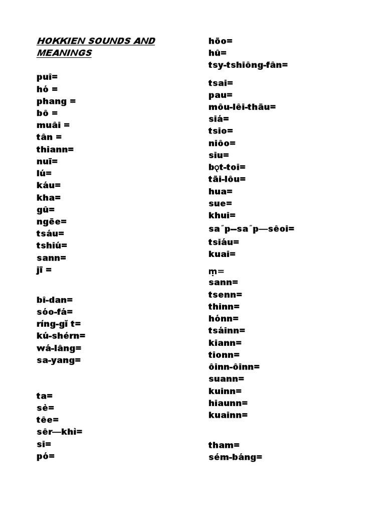 Hokkien Words and Meanings Guide | PDF