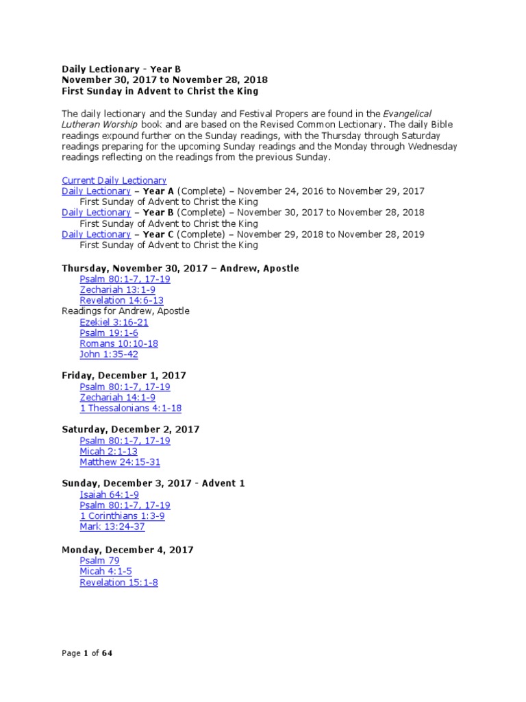 Daily Lectionary-Year B | PDF | Lectionary | Acts Of The Apostles