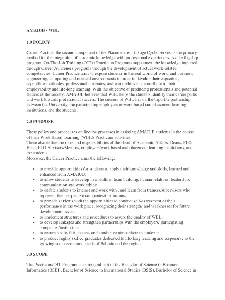 Amaiub WBL | PDF | Mentorship | Students