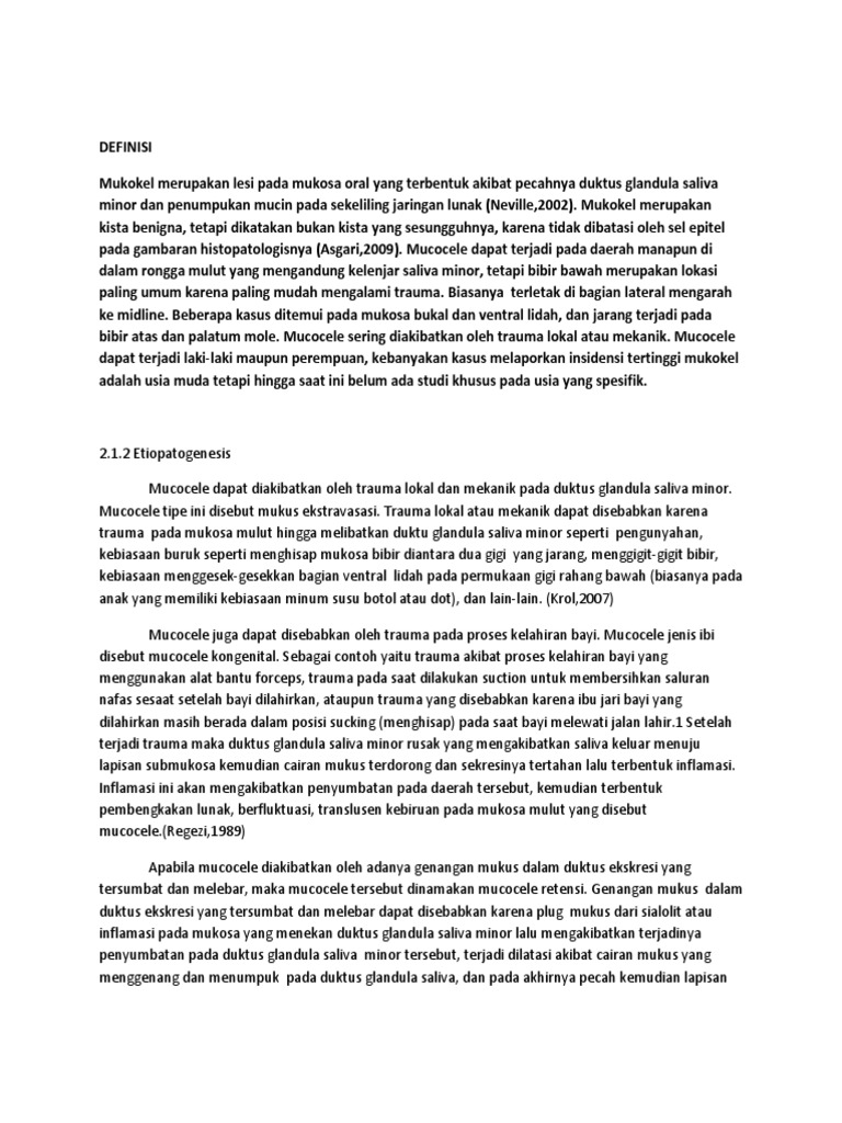 Perbedaan Mucocele dan Ranula | PDF
