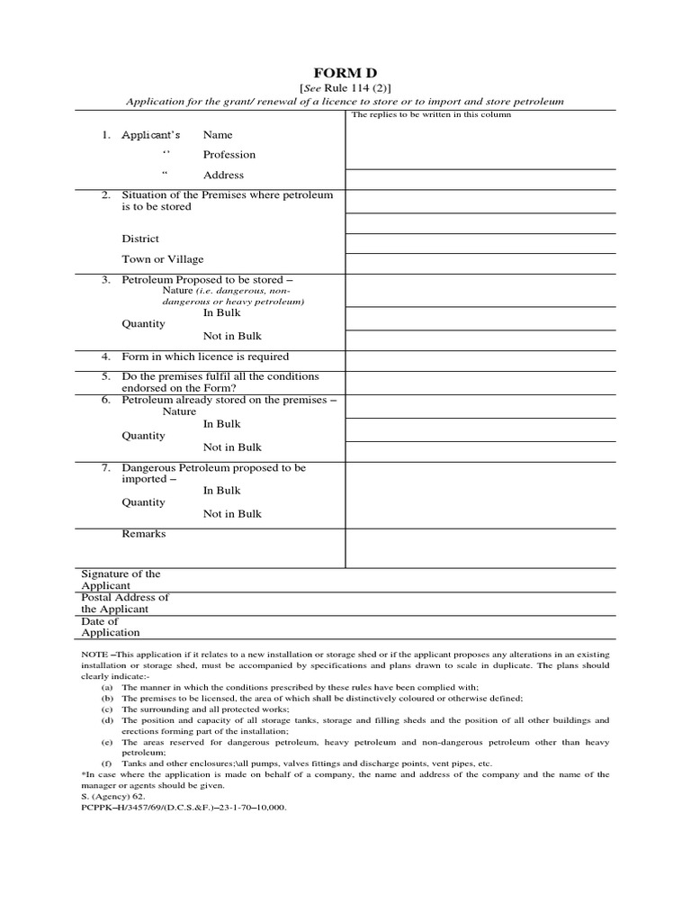 Form D Application for Petroleum License | PDF | License | Nature