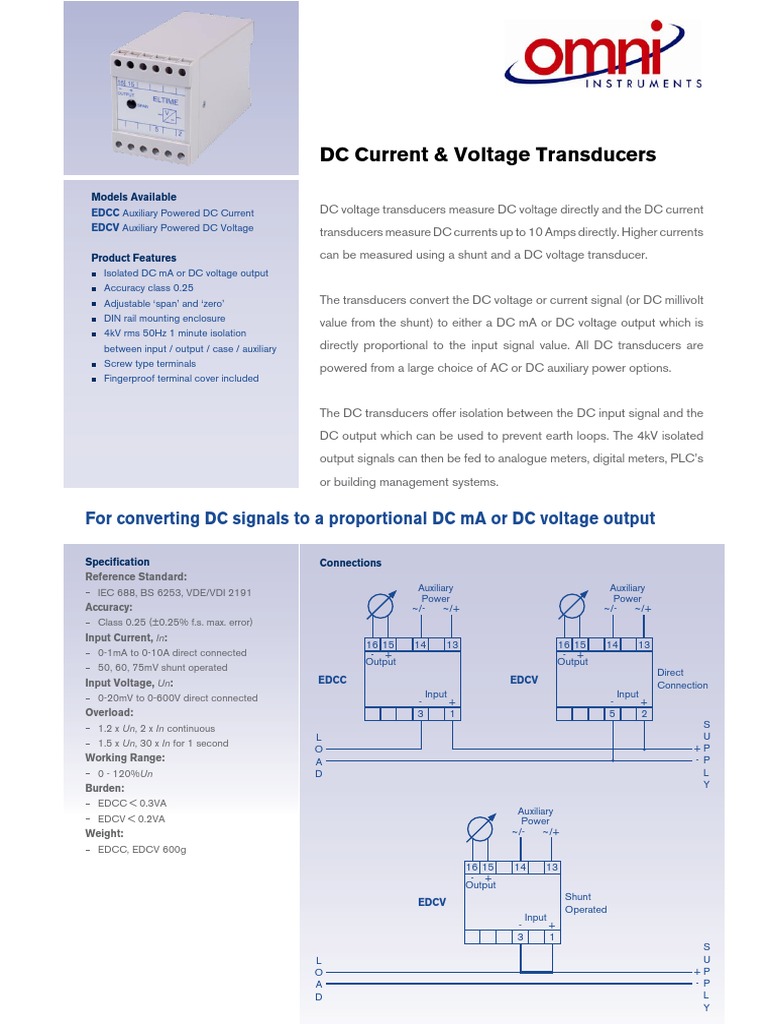 DC Current & Voltage Transducers: For Converting DC Signals To A ...