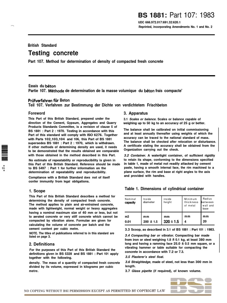 BS 1881 Part 107 83 | PDF | Kilogram | Concrete