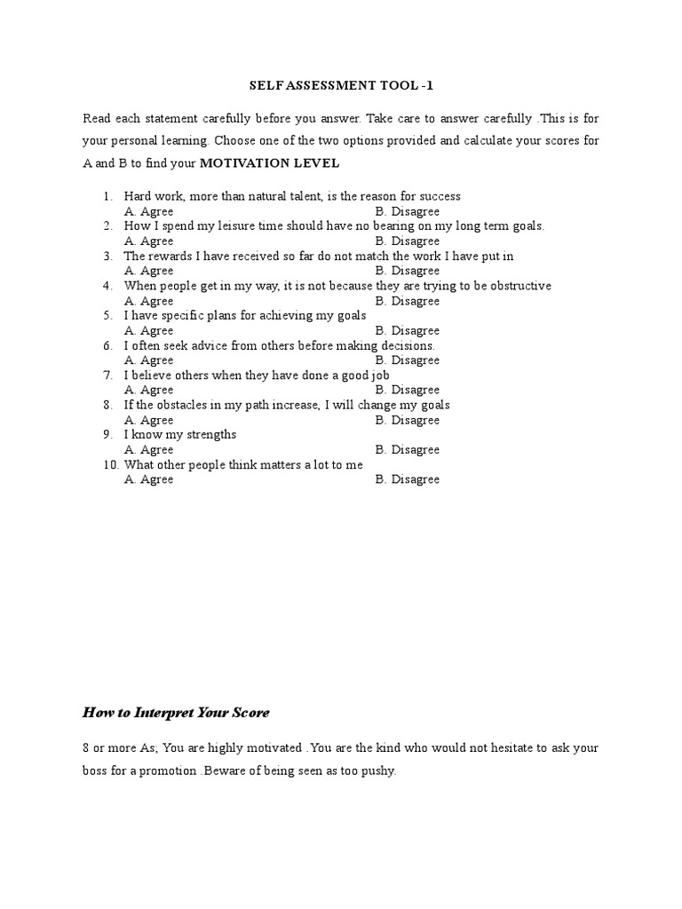 Self Assessment Tool | PDF | Motivation | Motivational