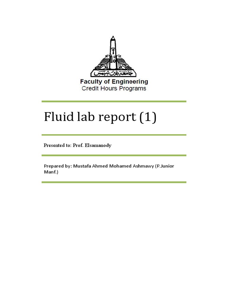 Fluid Lab Report (1) : Presented To: Prof. Elsamanody | PDF