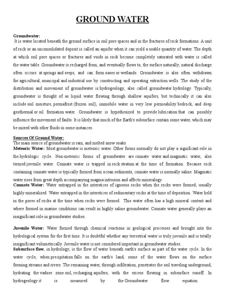 Ground Water Word File Notes | PDF | Aquifer | Groundwater
