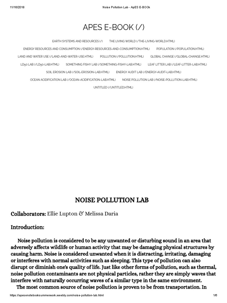 Noise Pollution Lab - ApES E-BOOk | PDF | Pollution | Experiment
