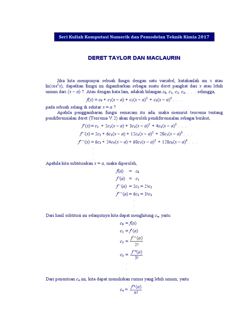 Deret Taylor dan Maclaurin dalam Fungsi | PDF | Metode & Bahan Ajar