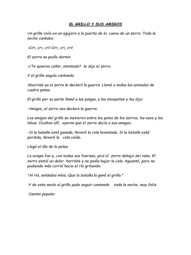 El grillo y sus amigos: un cuento infantil | PDF