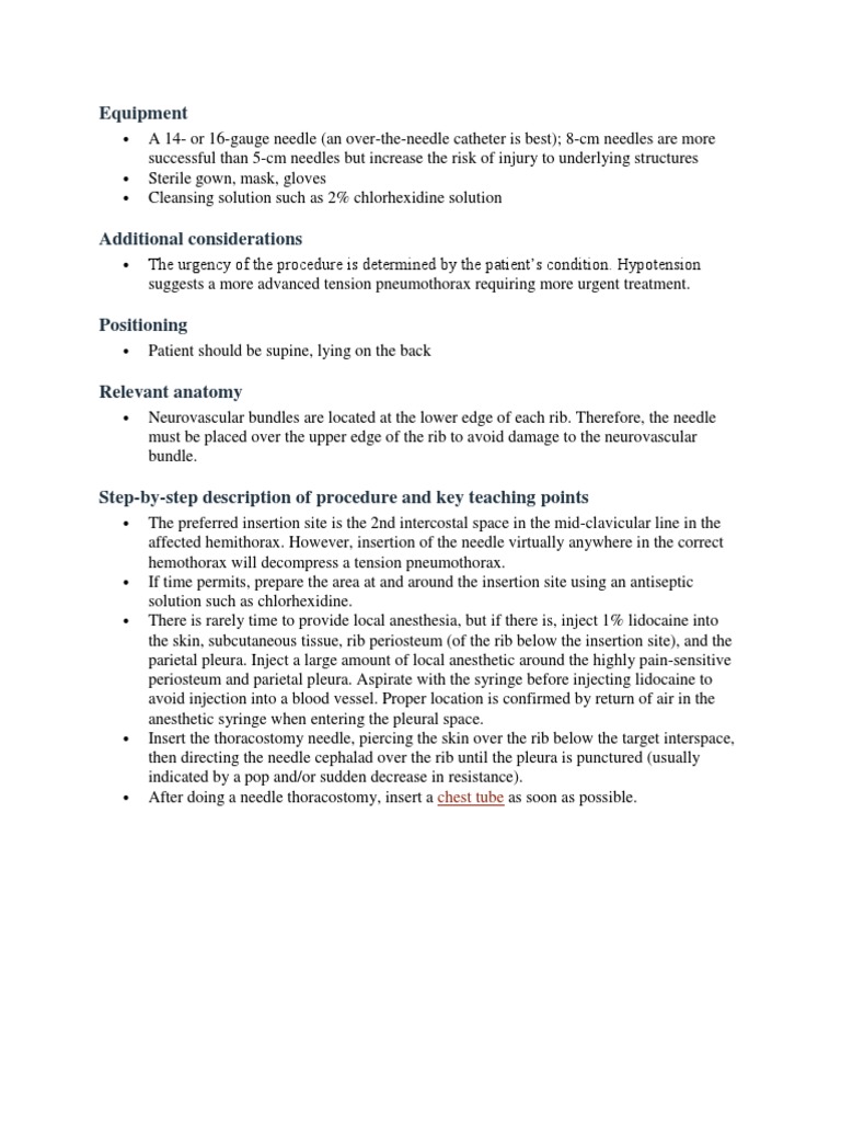 Needle Thoracostomy Procedure Guide | PDF