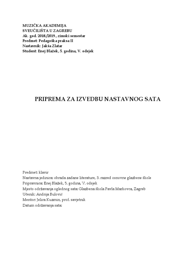 Priprema Za Ogledni Sat | PDF