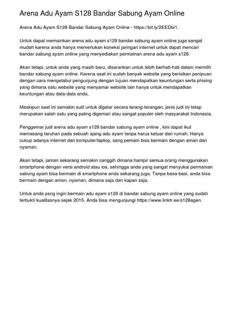 Arena Adu Ayam S128 Bandar Sabung Ayam Online | PDF