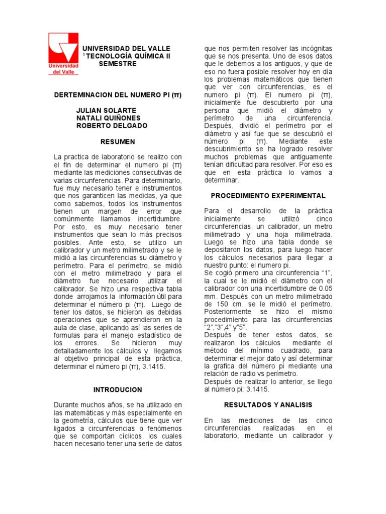 Determinacion Del Numero Pi | PDF | Pi | Matemática Elemental