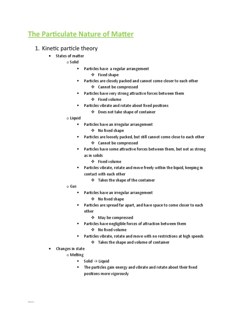 Chemistry Notes (The Particulate Nature of Matter) | PDF | Chemical ...