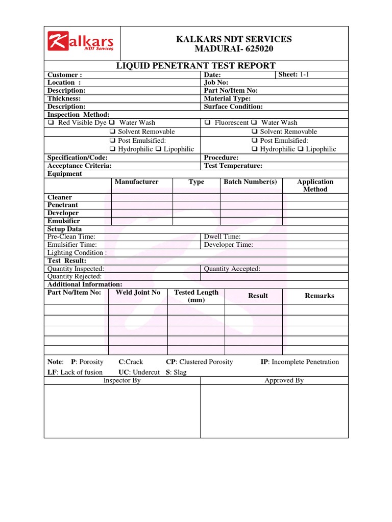 Liquid Penetrant Test Report | PDF