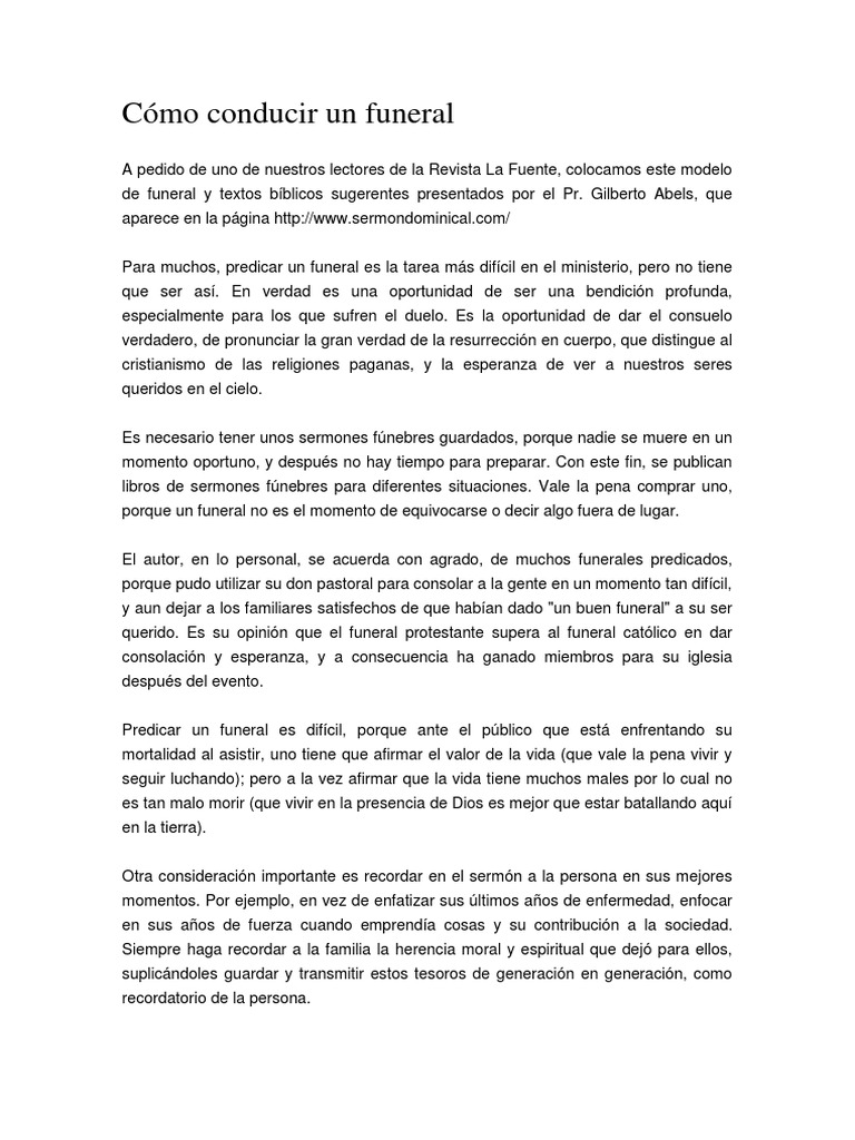 Consejos prácticos y textos bíblicos para predicar un funeral con ...